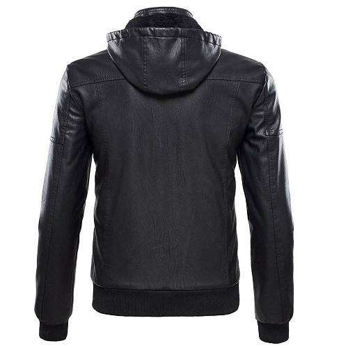 MEN'S BOMBER REMOVABLE HOOD LEATHER JACKET - Jacket World
