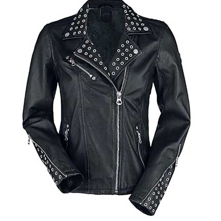 WOMEN CROSS ZIPPER BIKER LEATHER JACKET - Jacket World