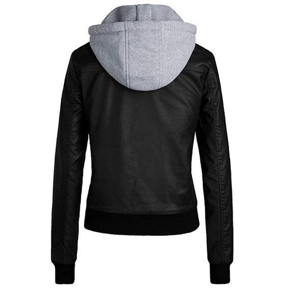 WOMEN'S BLACK BOMBER REMOVABLE HOOD JACKET - Jacket World